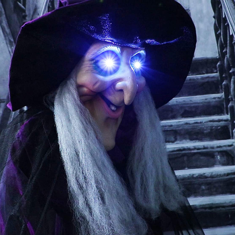 Creepy Witch Hanging Halloween Prop With Red Flashing Eyes – BigBeryl